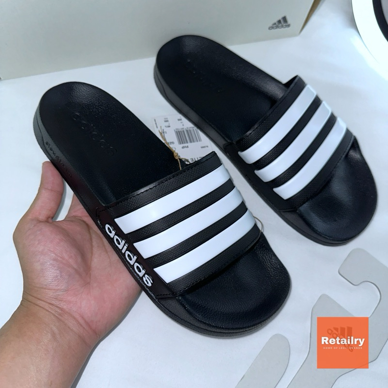Adidas Adilette Black/White Shower Slides | Shopee Malaysia
