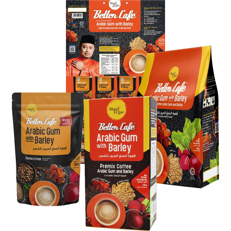 MUNIF HIJJAZ Better Cafe Arabic Gum with Barley 15 sachet x 30 grams ...