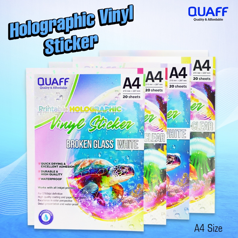 A4 Size QUAFF Printable Hologram Vinyl Inkjet Sticker Waterproof 210mm x 297mm (20 sheets ...