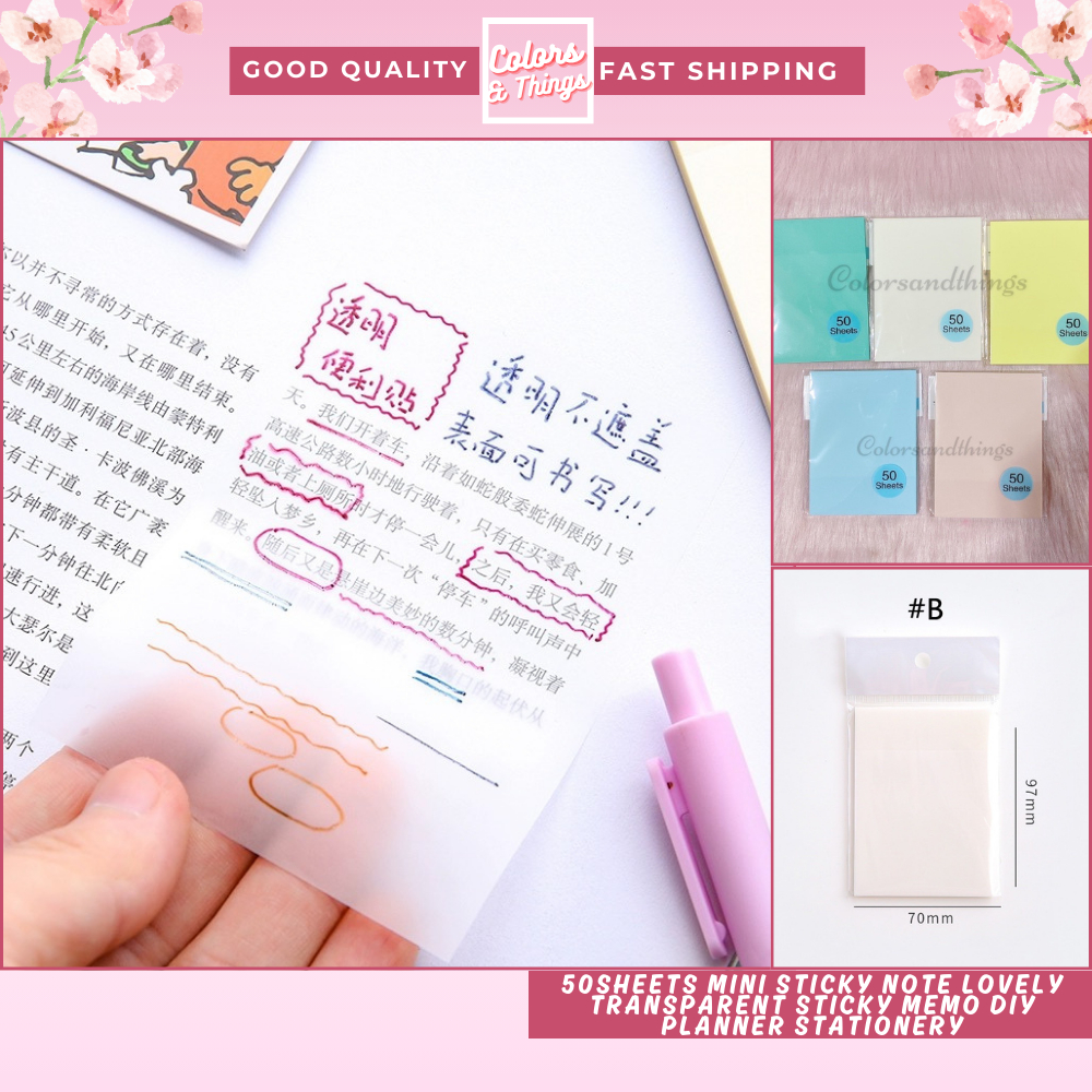 Colorsandthings 50 Sheets/Set Transparent Sticky Notes Water proof ...