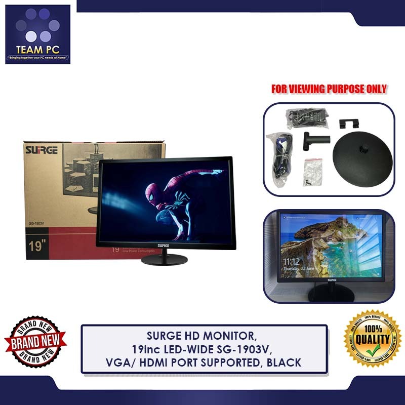 SURGE HD MONITOR, 19inc LED-WIDE SG-1903V, VGA/ HDMI PORT SUPPORTED ...