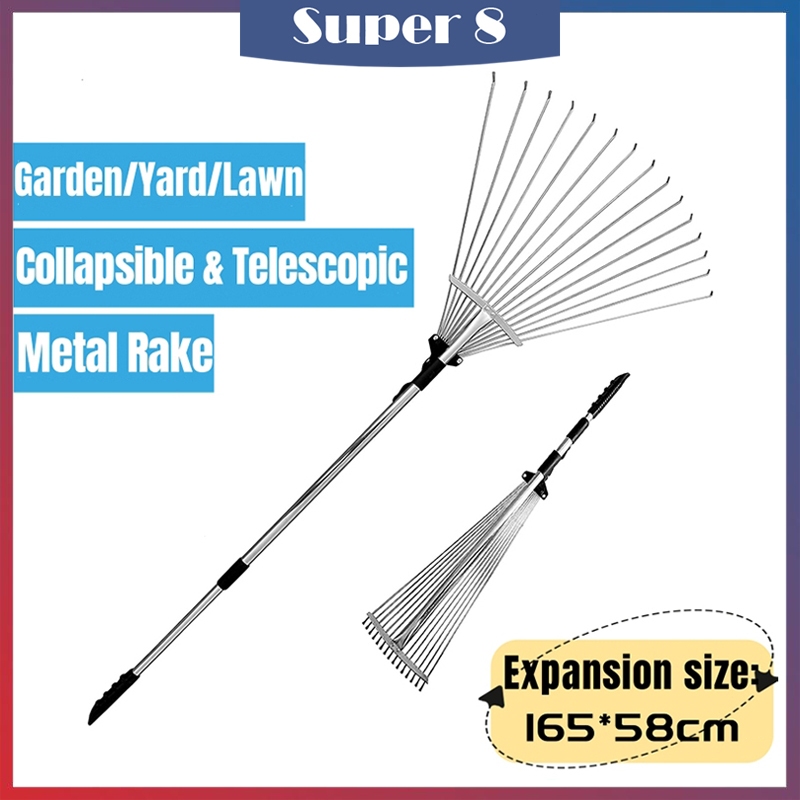 Claw Grass Rake Head Portable 15 Toothed Steel Adjustable Telescopic ...