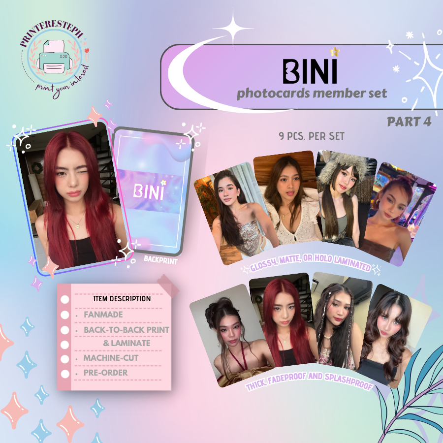 PART 4/4: BINI Photocards Member SET [ 9 pcs ] laminated + w/ backprint ...