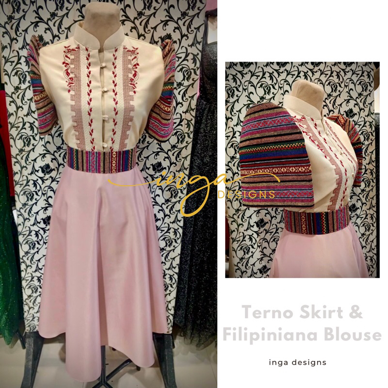 Modern Filipiniana Woven Ethnic Skirt and Blouse Terno | Shopee Malaysia