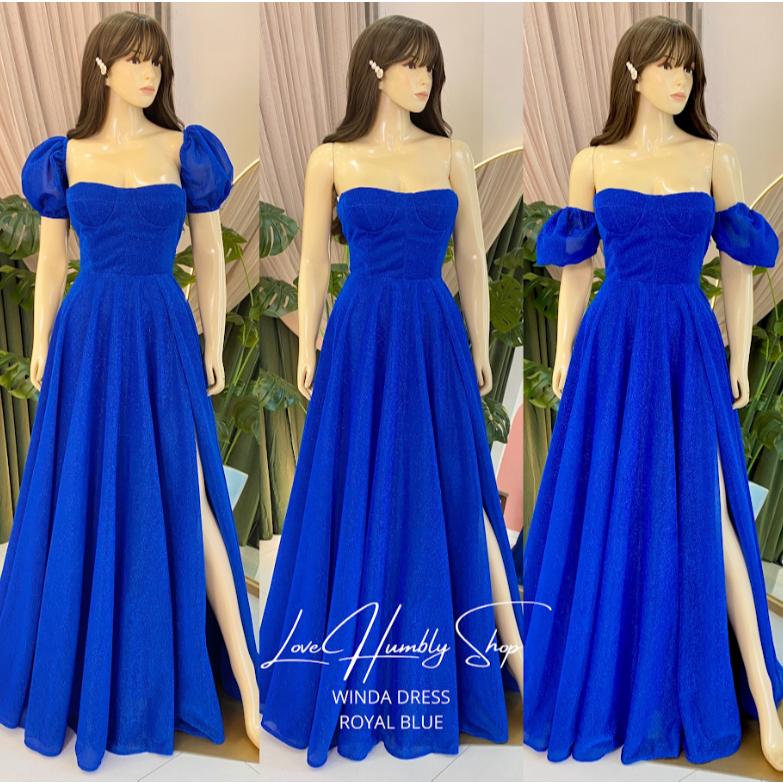 WINDA LONG DRESS WITH SLIT (CANDY CRUSH SHIMMERY MESH OVERLAY) | Shopee ...