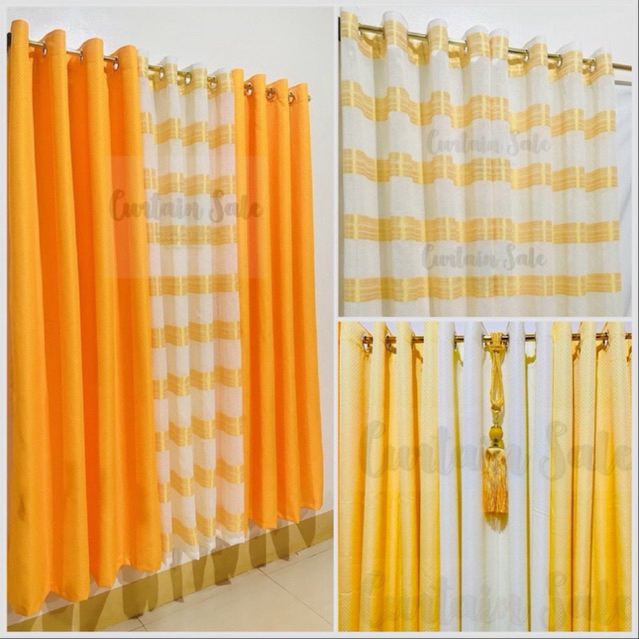 Euro Yellow Gold & Linen Stripe | 5ft/6ft/7ft | Elegant Curtain ...