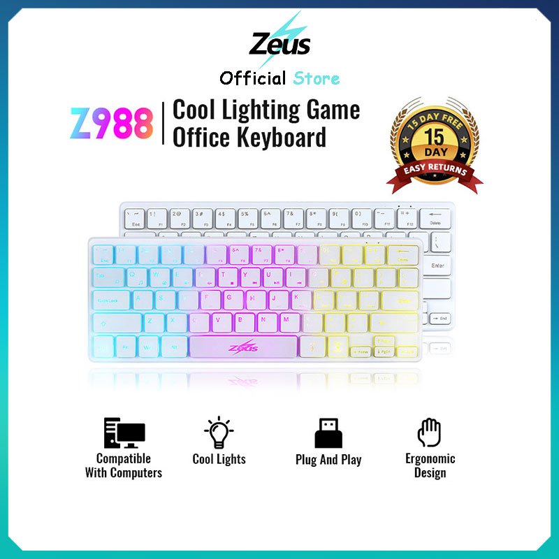 Zeus Z988 64 Keys Ultra-thin Wired Gaming Keyboard RGB Luminated ...