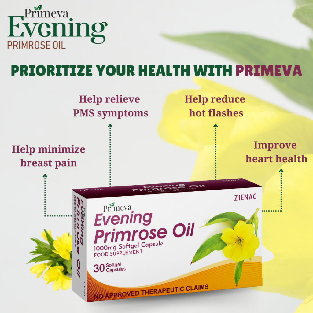 PRIMEVA Evening Primrose Oil 1000mg - Softgel Capsules for Hormonal ...