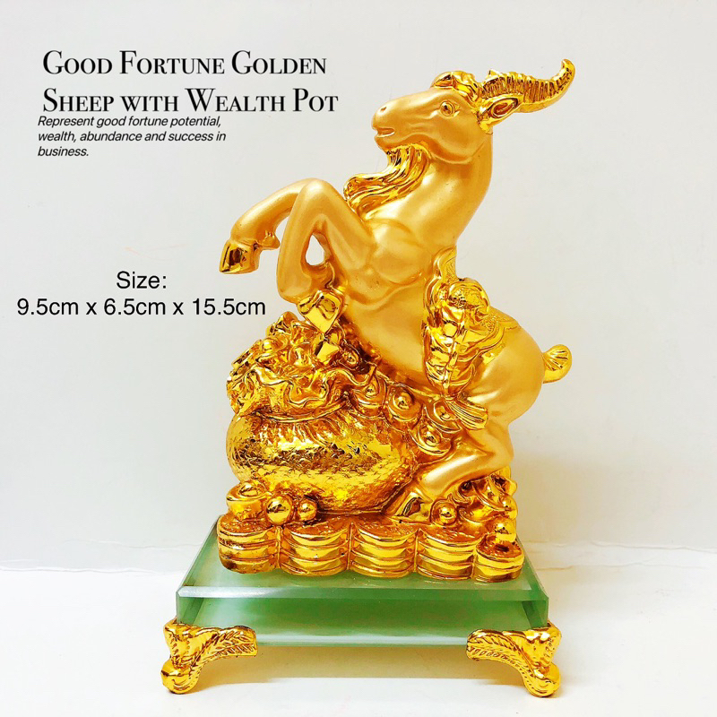 Fengshui Good Fortune Golden Sheep with Wealth Pot Full of Lucky Coin ...