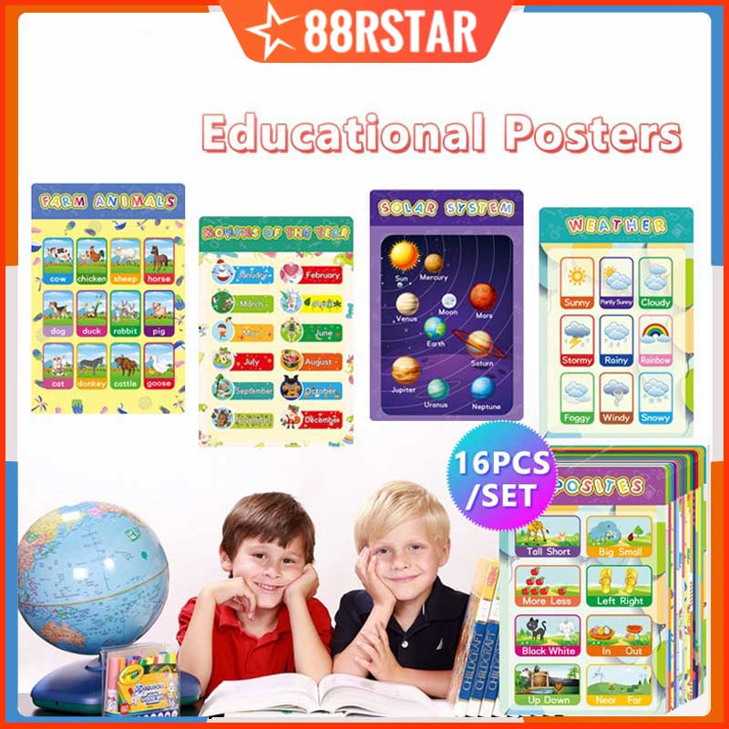 16/12PCS Big Educational Charts For Kids Wall Laminated Educational ...