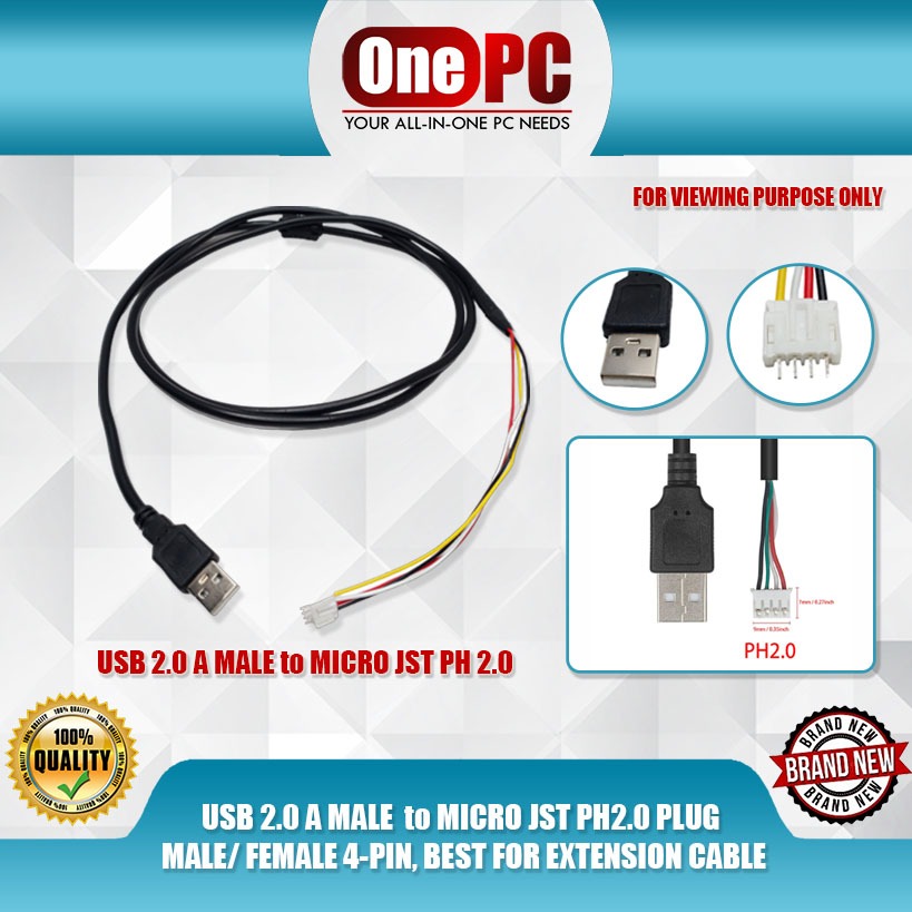 ONE PC USB 2.0 A MALE to MICRO JST PH2.0 PLUG MALE/ FEMALE 4-PIN, BEST ...