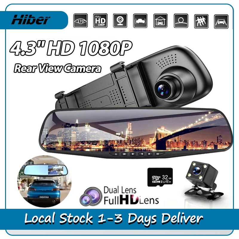 4.3 Inch Car DVR Dual Lens Car Camera 1080P Video Recorder Rearview ...