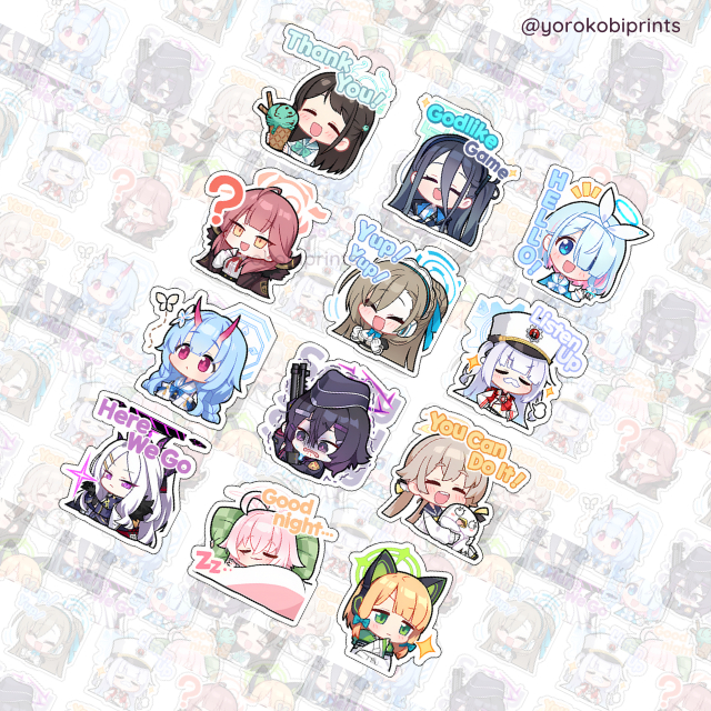 Blue Archive - Aru Asuna Hina - Club Chat Emote - Chibi, Emoji - Waterproof Laminated Vinyl ...