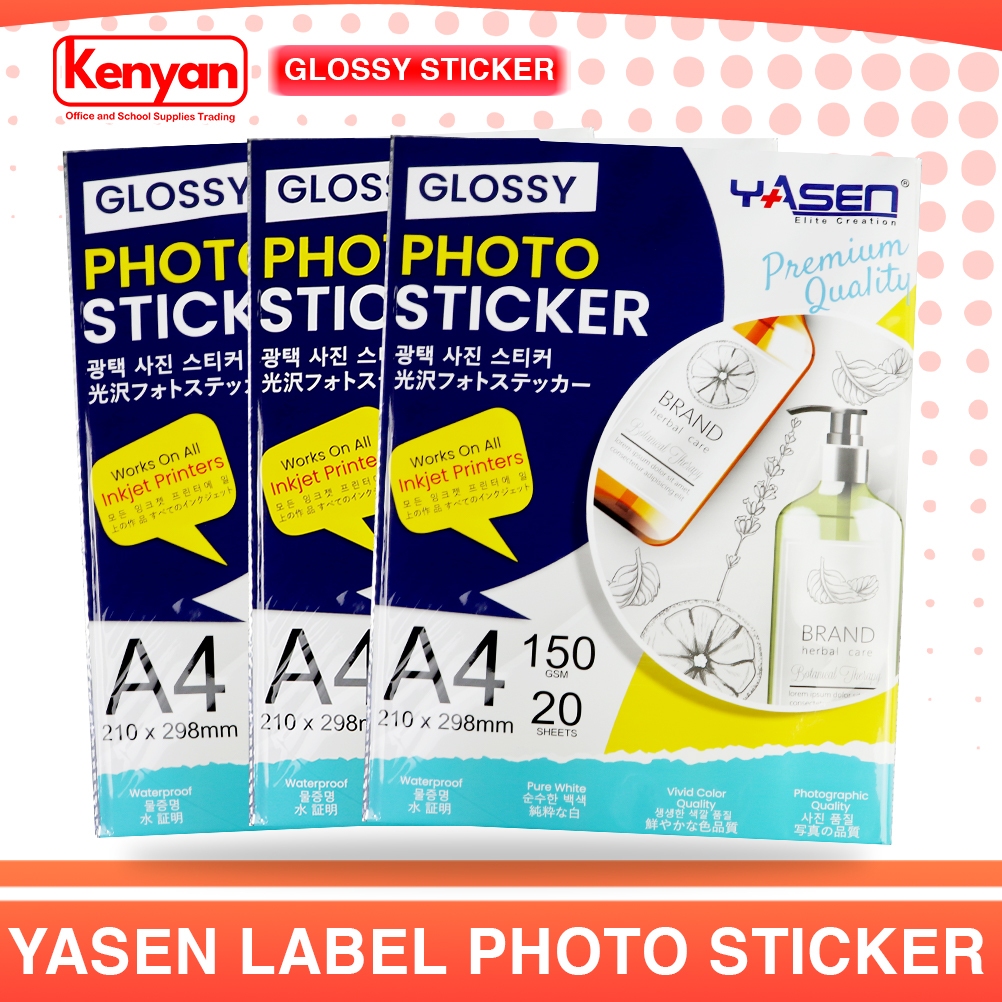 Yasen A4 Glossy Photo Sticker (150GSM | 135GSM | 90GSM) Sticker for ...