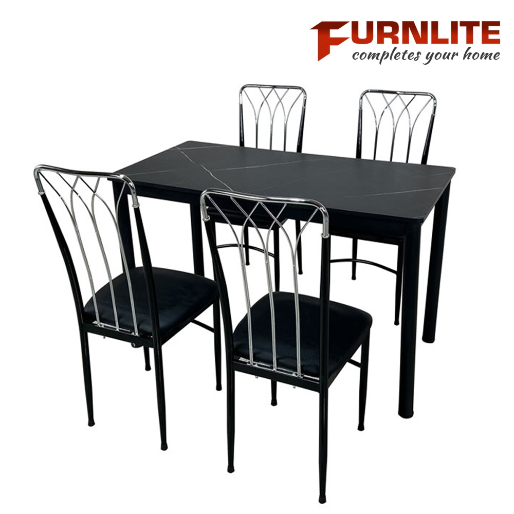 Furnlite 4 Seater Dining Set (Black) SP104 | Shopee Malaysia