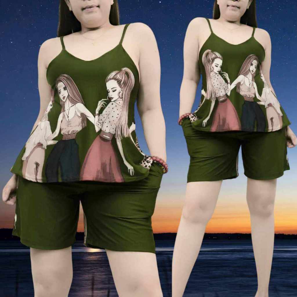 D37 Sexy Spaghetti Slit Strap Set Terno Short Blouse Plus Size Fit To ...
