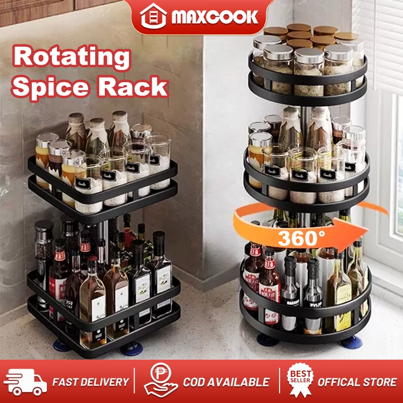 MAXCOOK 1/2/3 Tiers Spice Rack Organizer 360 Rotating Kitchen Rack ...