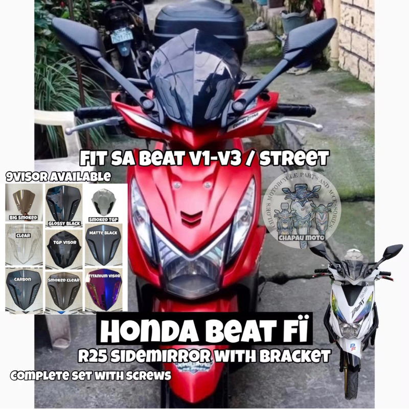 Honda beat fi v1 / v2 / v3 side mirror with bracket visor set | Shopee ...
