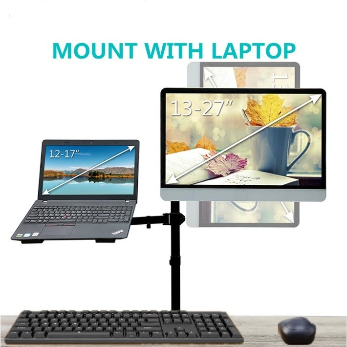 Monitor Stand With Laptop Tray Dual Arm Desk Mount Fully Adjustable ...