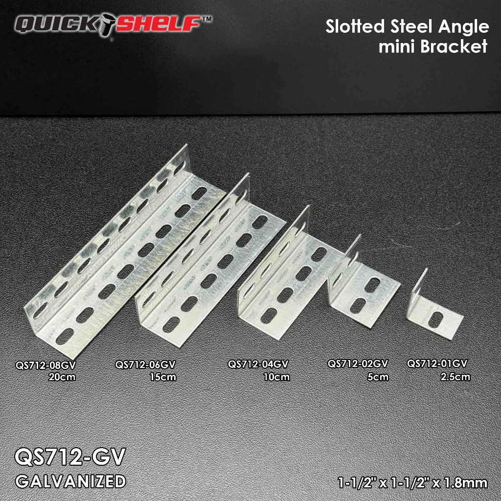 QUICK SHELF Slotted Steel Angle Bar Bracket (mini) 1.5"x1.5"x1.8mm ...