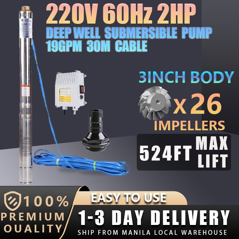 3Inch Submersible Pump 2HP Water Pump Deep Well 220V 60Hz 524ft Submersible Water Pump | Shopee ...