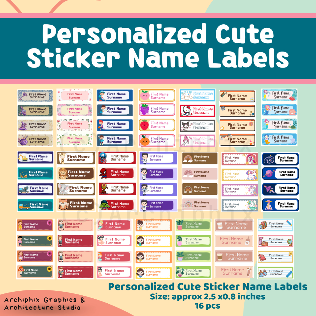 Personalized Sticker Name Labels for Boys and Girls Cartoon Avatar (Set ...