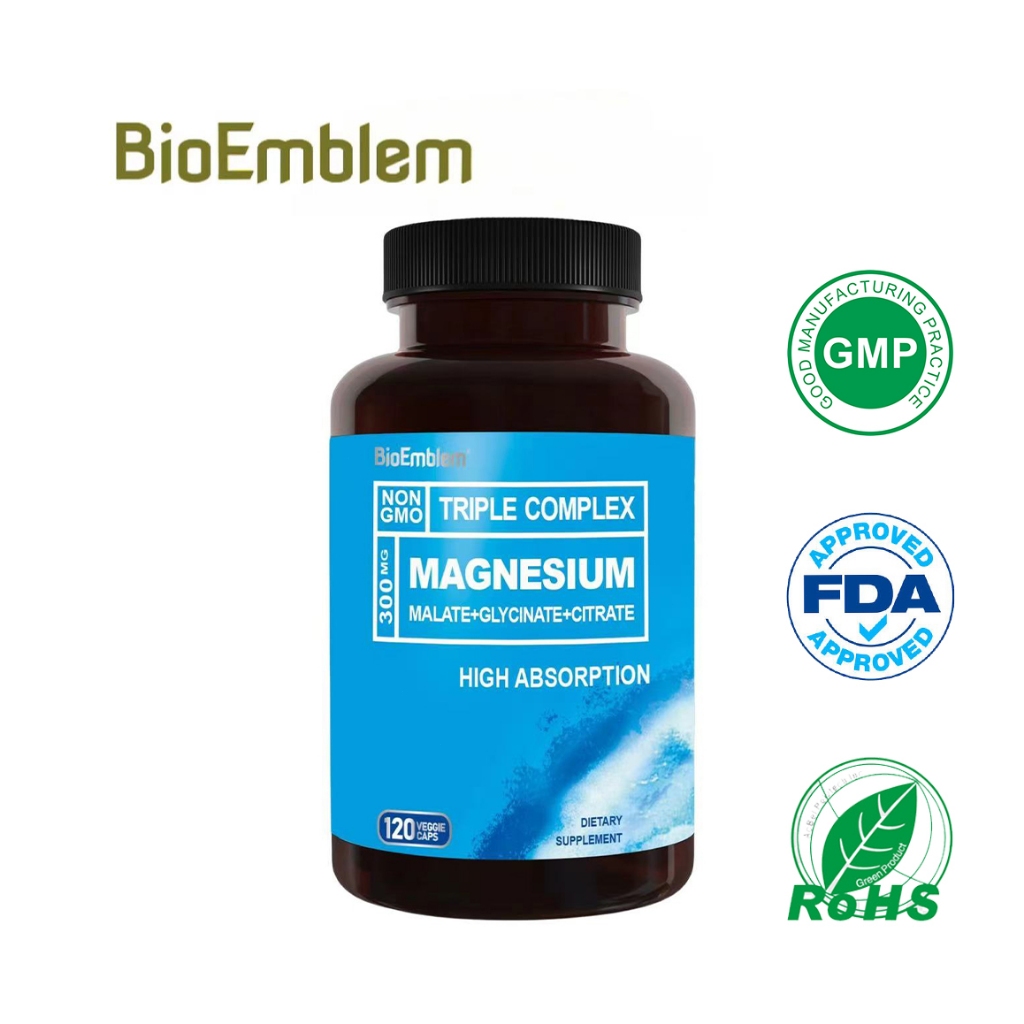 Bioemblem Triple Magnesium Complex 300 mg with Magnesium Glycine Malate and Citrate for Muscles ...