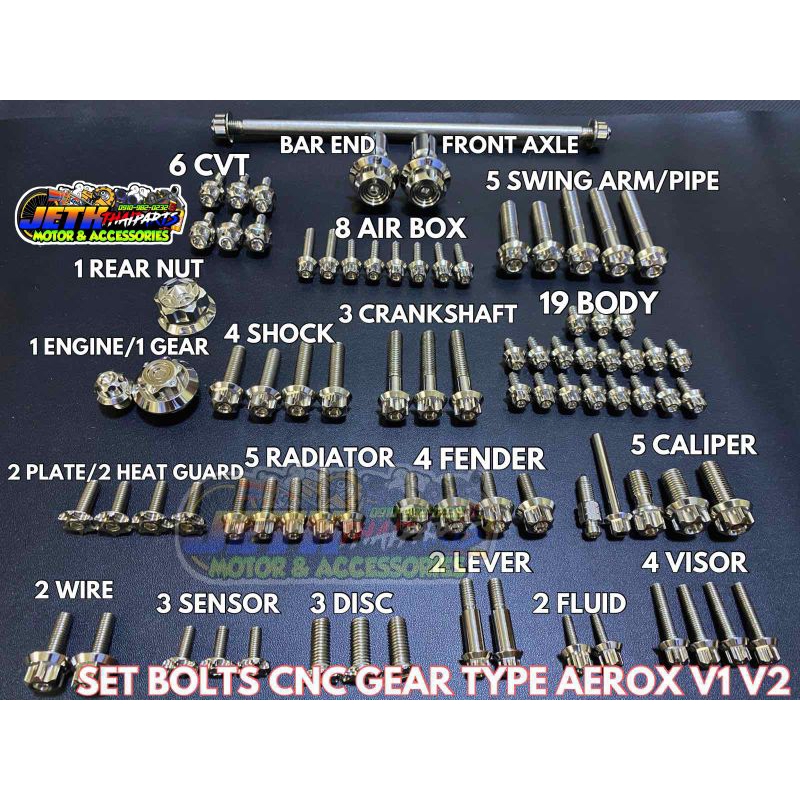 AEROX V1-V2 SET BOLT CNC GEAR TYPE SC SIAM BRAND (STAINLESS) | Shopee ...
