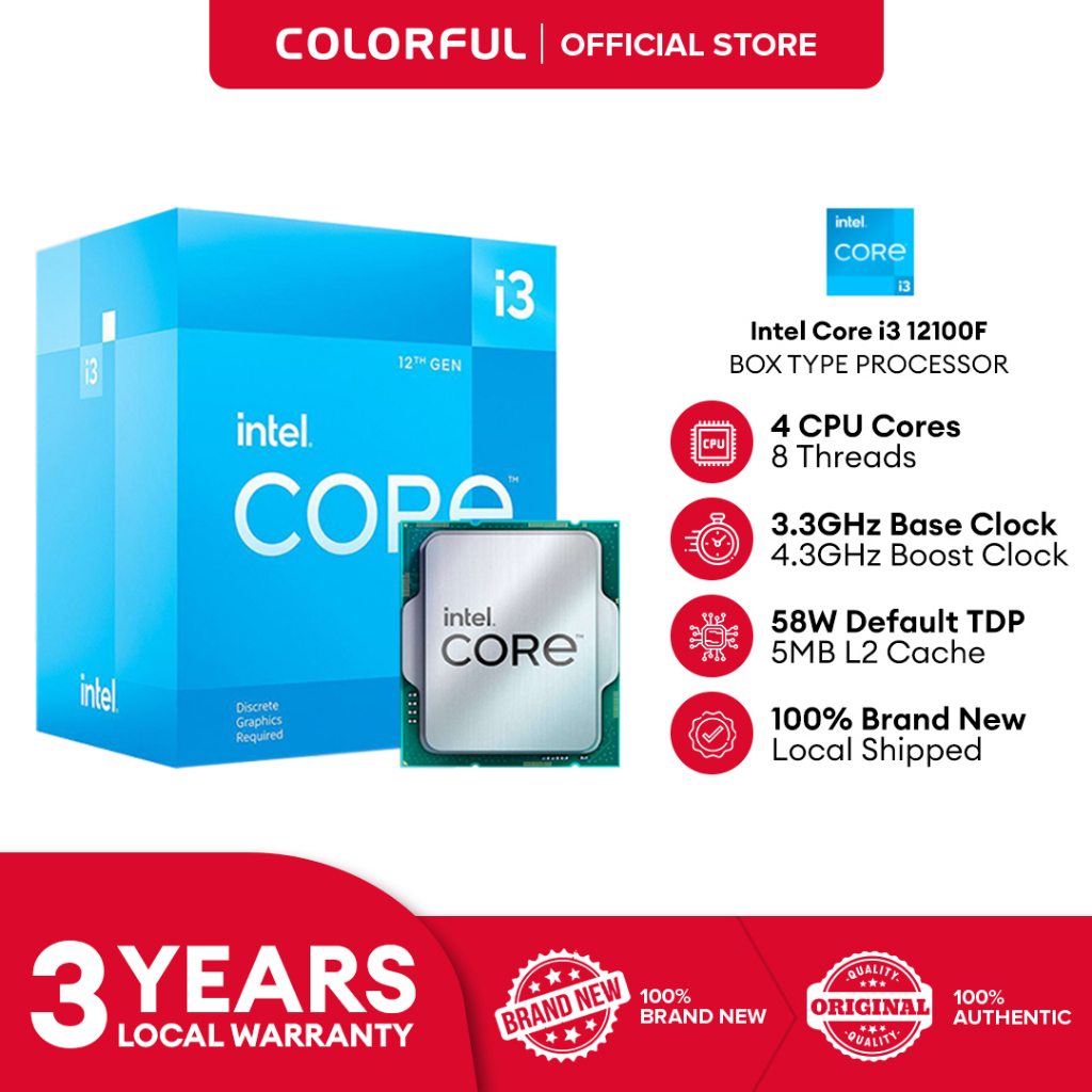 Intel CoreTM i3-12100F Boxed Desktop Processor (CPU Cooler Included ...