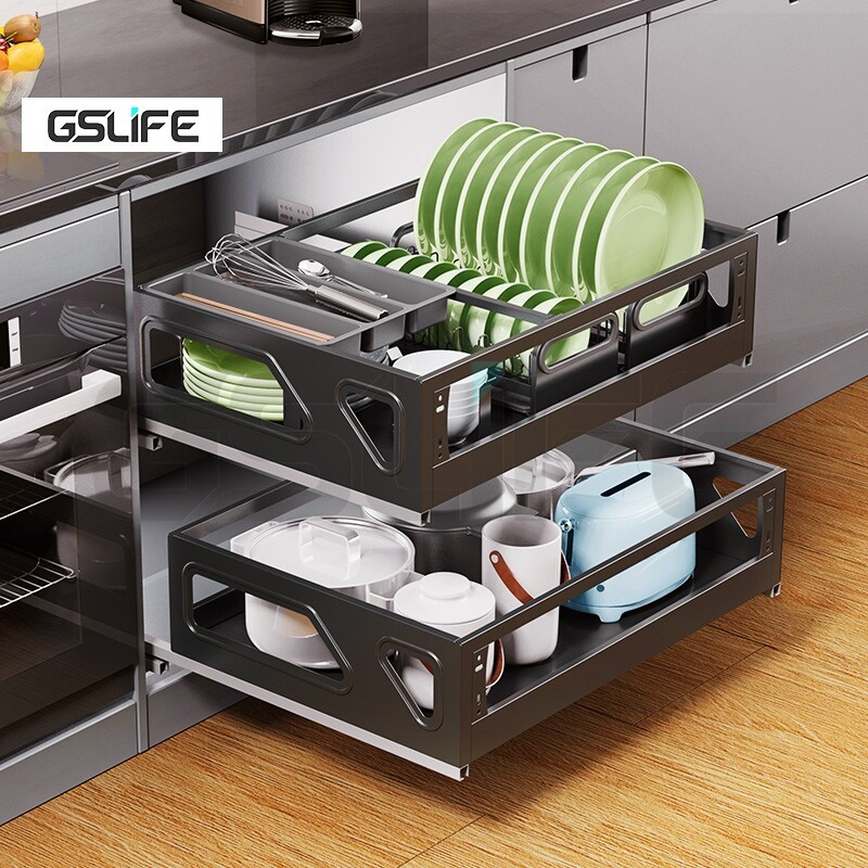 GSlife Pull Out Dish Rack Kitchen Cabinet Pullout Basket Tray Organizer ...