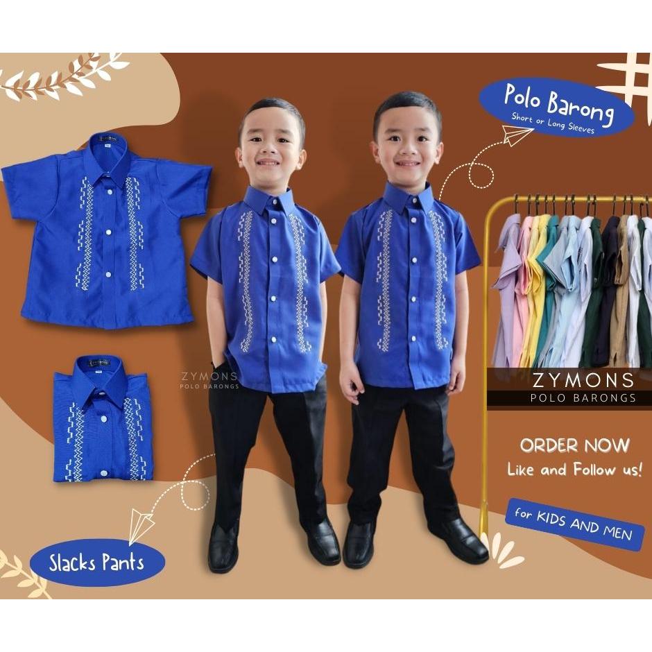 ZYMONS ROYAL BLUE BEIGE BURDA CHURCH AND OFFICE POLO BARONG | Shopee ...