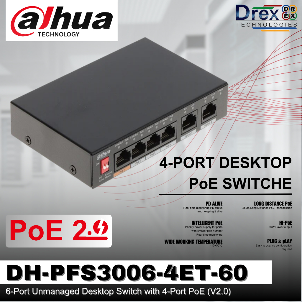 DAHUA DH-PFS3006-4ET-60- 4-port PoE switch 6-Port Unmanaged Desktop ...