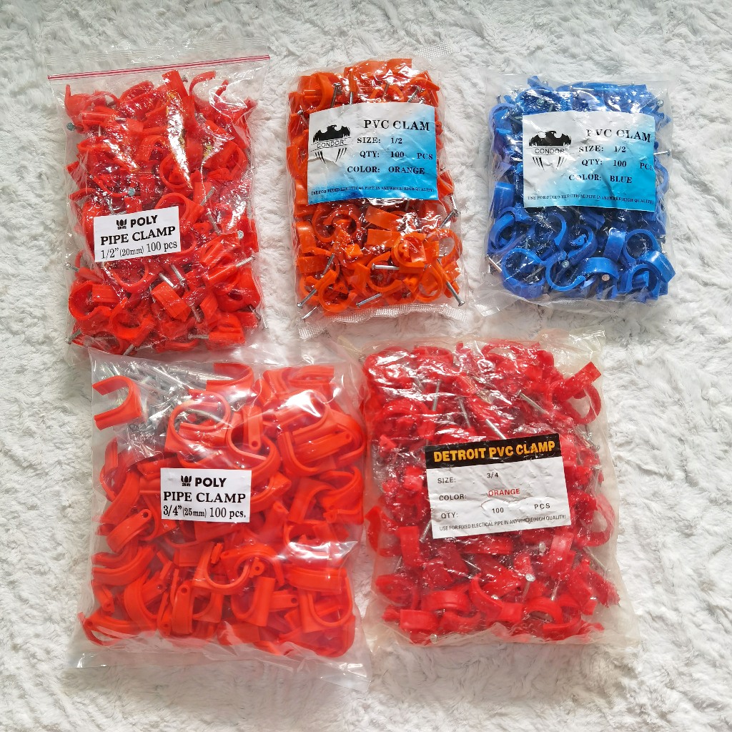 100 PCS PACK POLY / ORDINARY PVC Plastic Clamp Cable Pipe Clips Nail ...