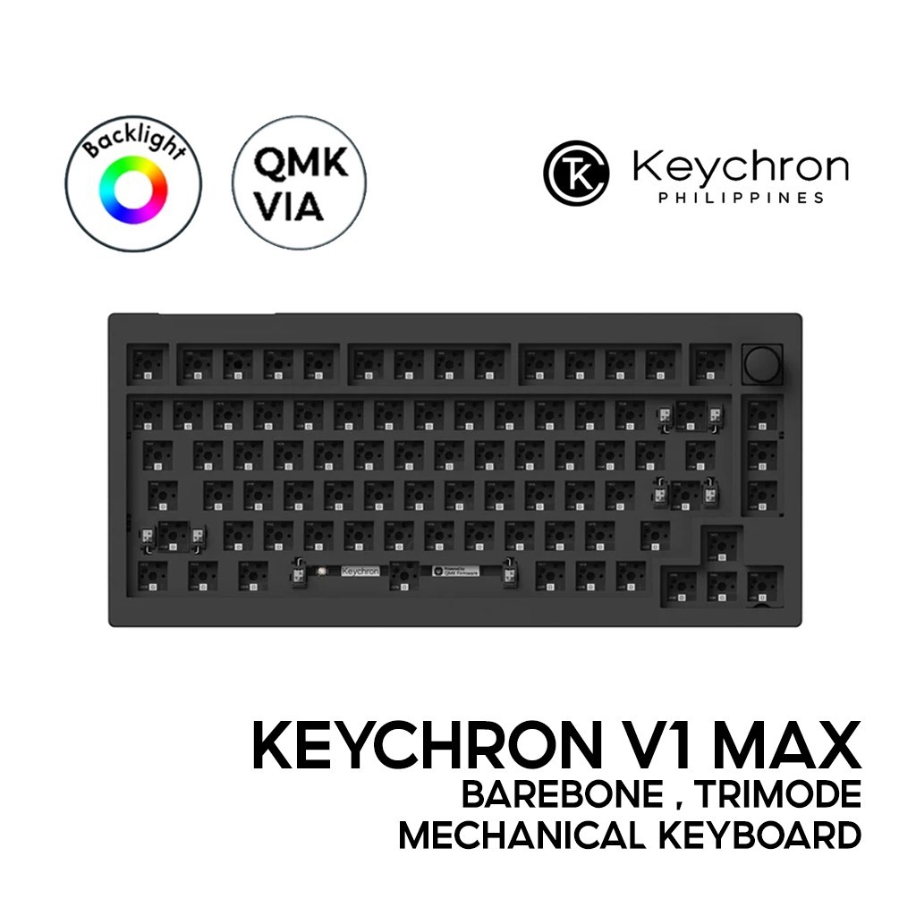 Keychron V1 Max Knob QMK Barebone Mechanical Keyboard, Carbon Black, 75 ...