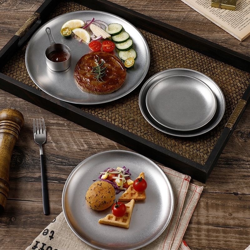 Stainless Plate Korean Plate Saucer Plate Retro Cutlery Set Unbreakable ...
