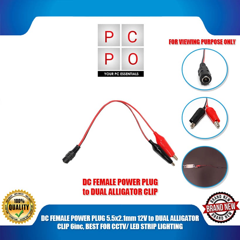 PC PO DC FEMALE POWER PLUG 5.5x2.1mm 12V to DUAL ALLIGATOR CLIP 6inc ...