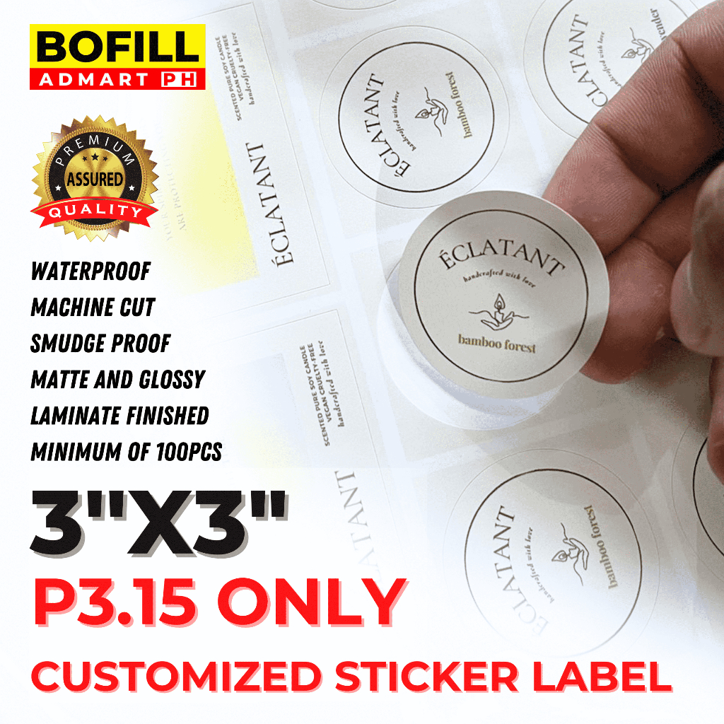 CUSTOMIZED STICKER LABEL 3 x 3 INCHES LOGO VINYL STICKER (MACHINE CUT ...