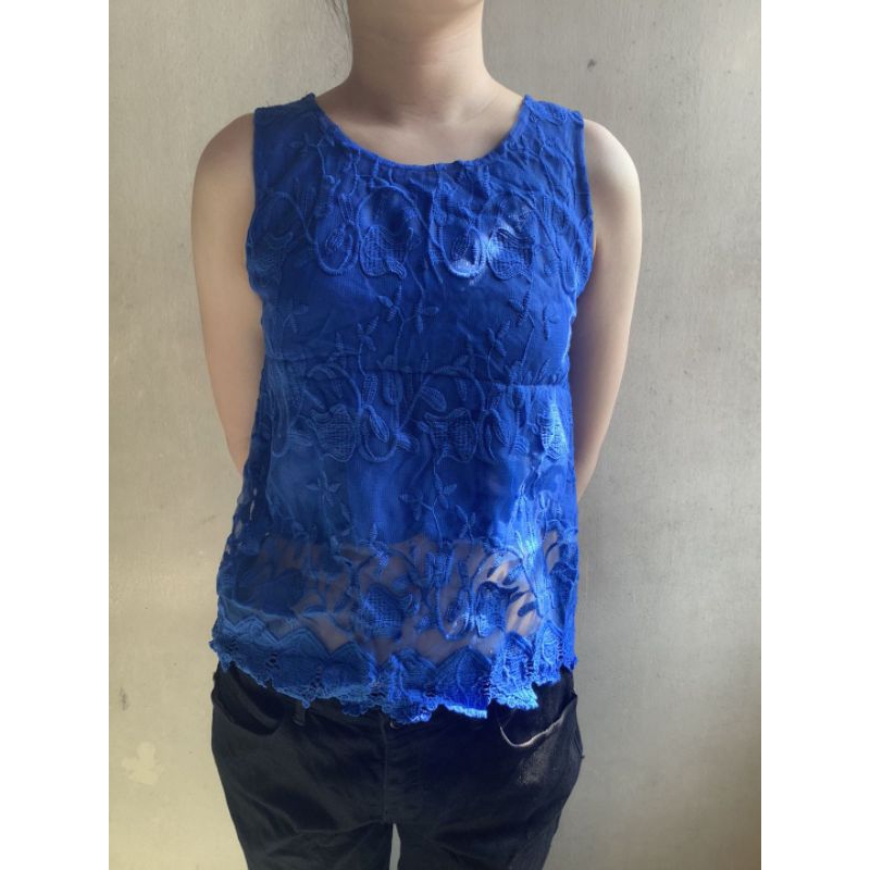 Women Casual Lace Oneck Sleeve Top Random Floral Design Shopee Malaysia