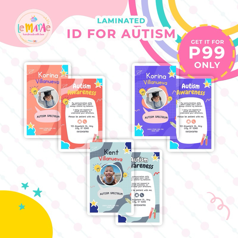 IDENTIFICATION CARD FOR AUTISM ID for Autism Back to Back Customized ...