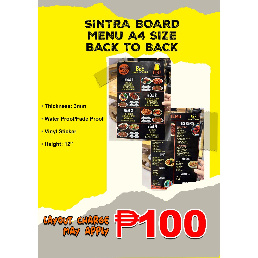 Sintra Board Menu - BACK-TO-BACK / A4 - A3 size | Shopee Malaysia