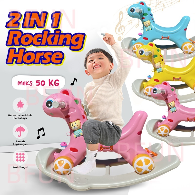 2 IN 1 Rocking Horse Rider Push Car Rocker Pony Trojan Toys Children's ...