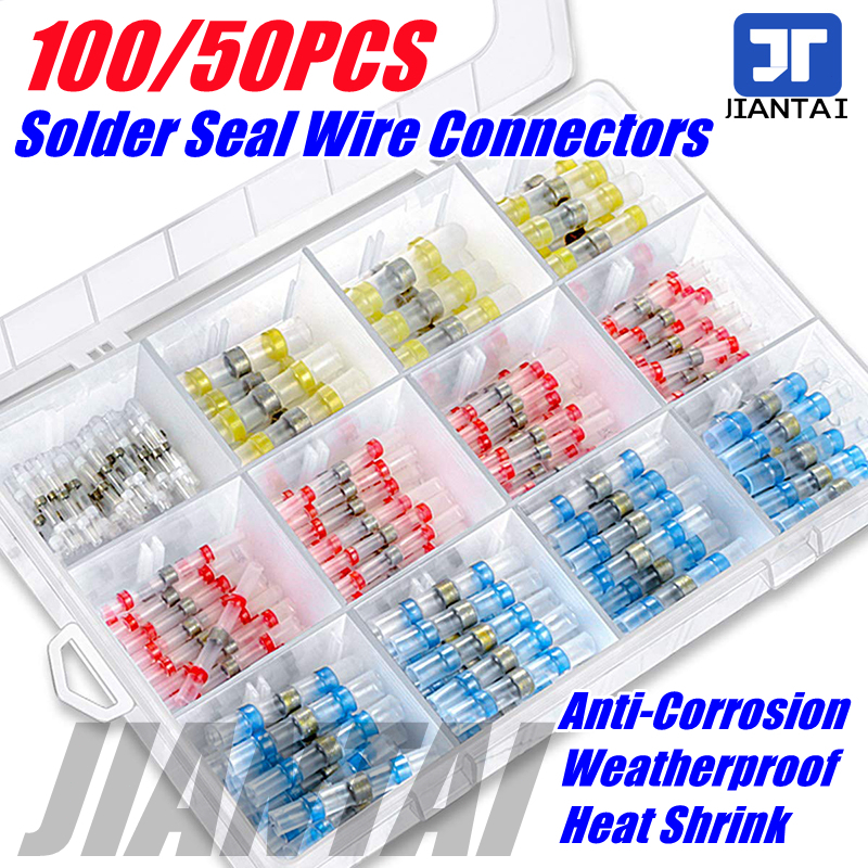 100/50PCS Solder Seal Wire Connectors Heat Shrink Butt Splice Wire ...