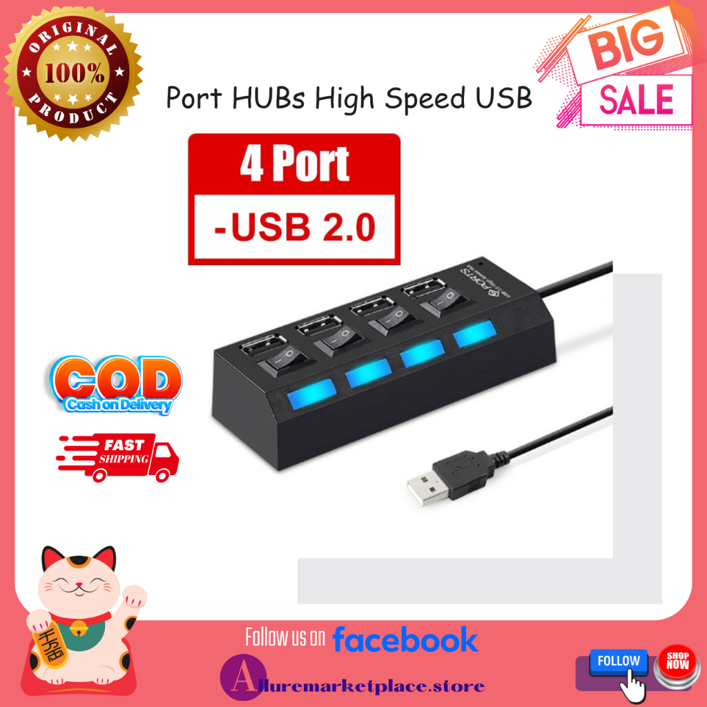 USB HUBs 4 Port Extension PC USB Connector Multi HUB Splitter USB Hub ...