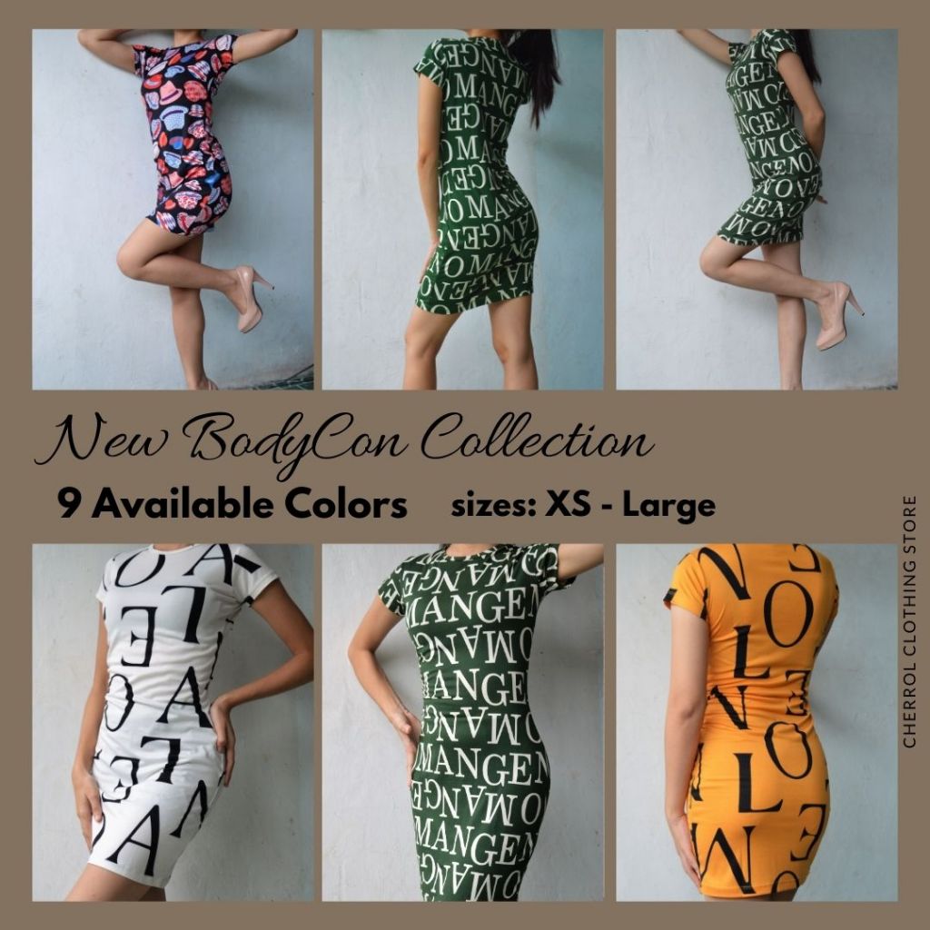 Body Con Figure-Hugging Dresses with Mini-Sleeve (sizes from XS to L ...