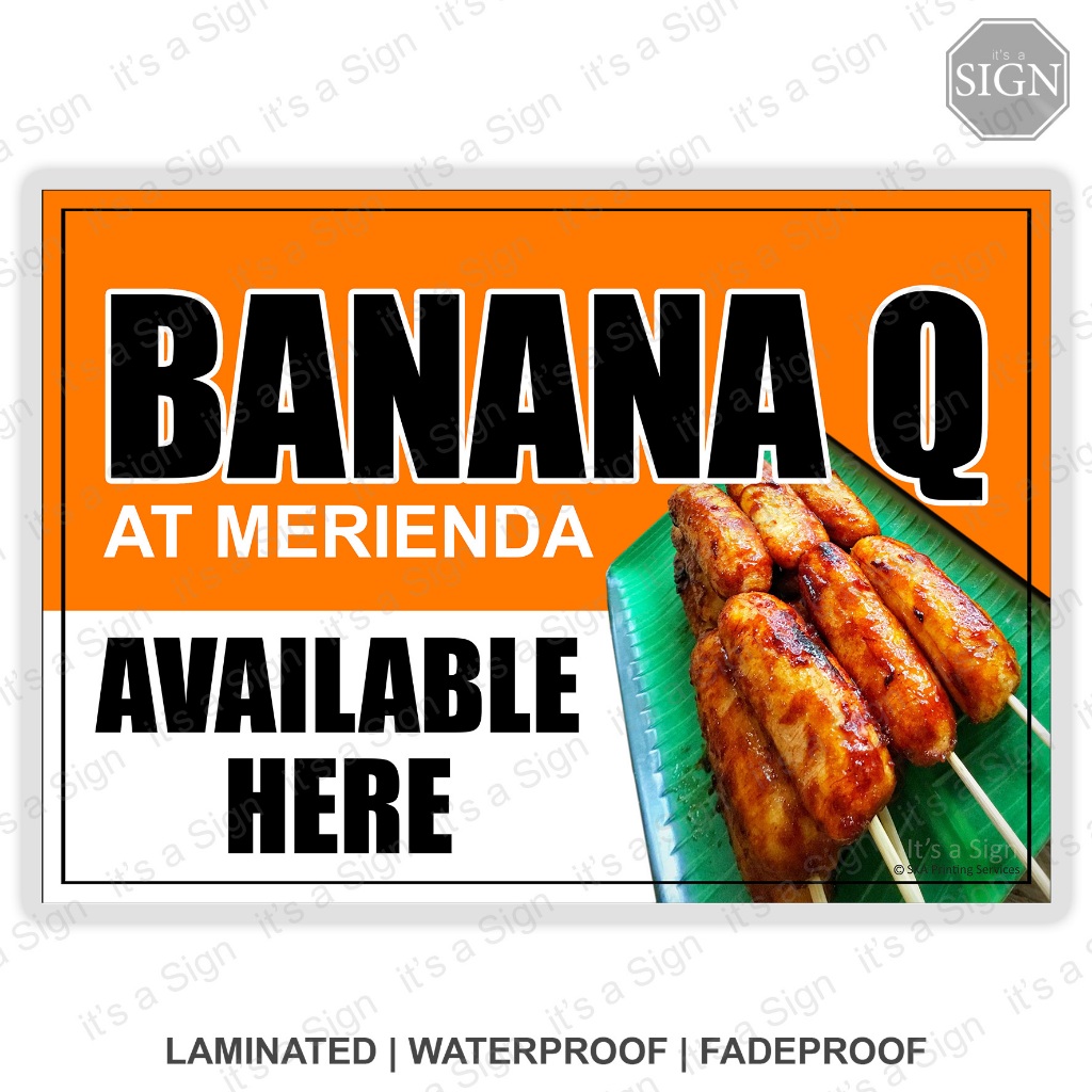 Banana Q Merienda Snack Store Sign - Laminated Signage - A4/A3 Size ...