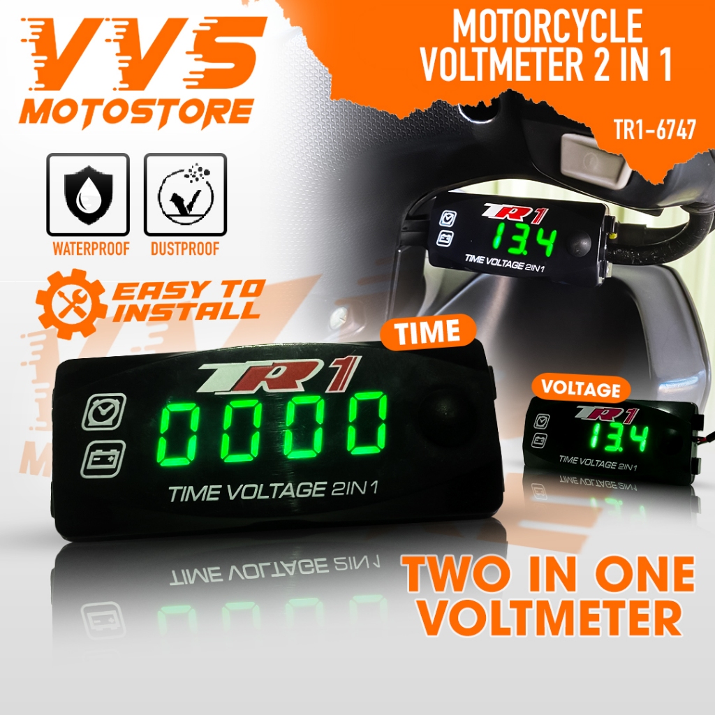 DC 6V-30V 2 In 1 Digital Time Voltage Voltmeter For motorcycle ...