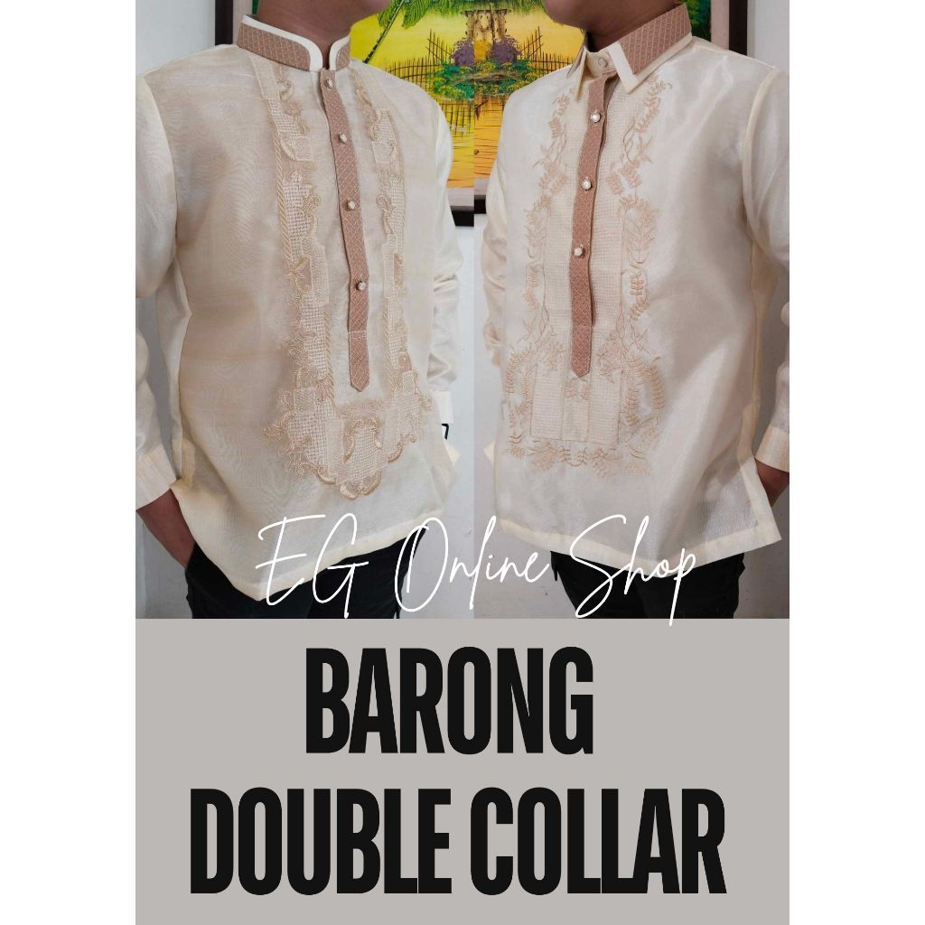 MODERN BARONG TAGALOG WITH DOUBLE COLLAR (RANDOM BURDA) | Shopee Malaysia