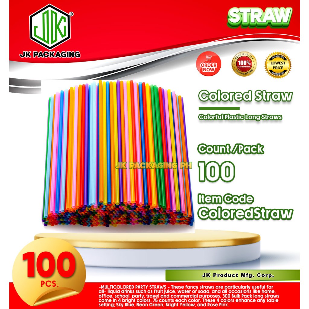 Colorful Plastic Long Straws 【 100 PCS】 Disposable Drinking Straws- JK ...