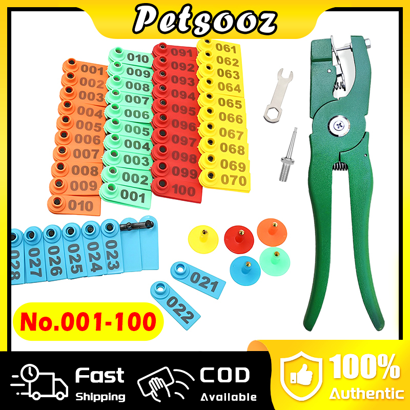 Livestock Animal Ear Tag Applicator Plier with Number 001-100 Ear Tags ...