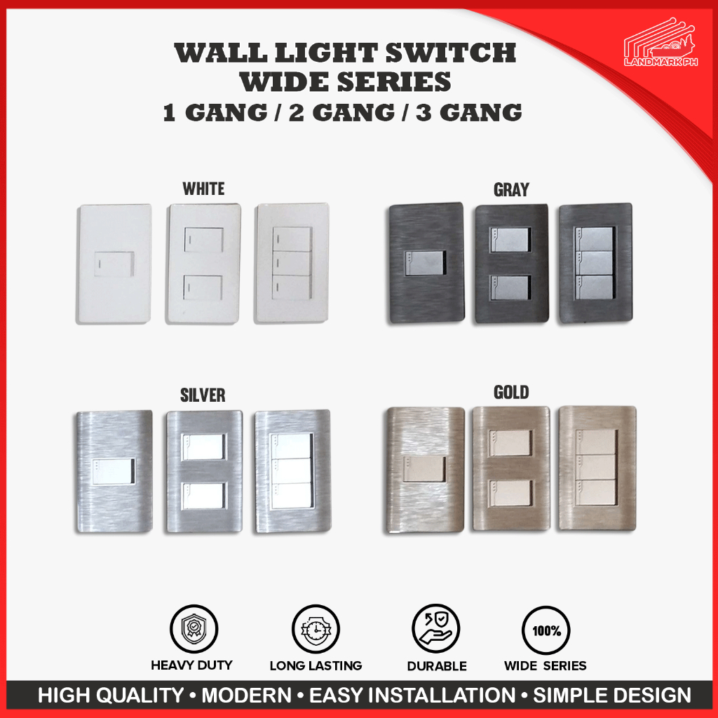 Premium Wall Switches 1,2,3 Gang / Standard / Gold / Silver / Gray ...